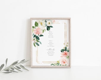 Spring Floral Wedding Bar Menu Sign Template Printable - Etsy