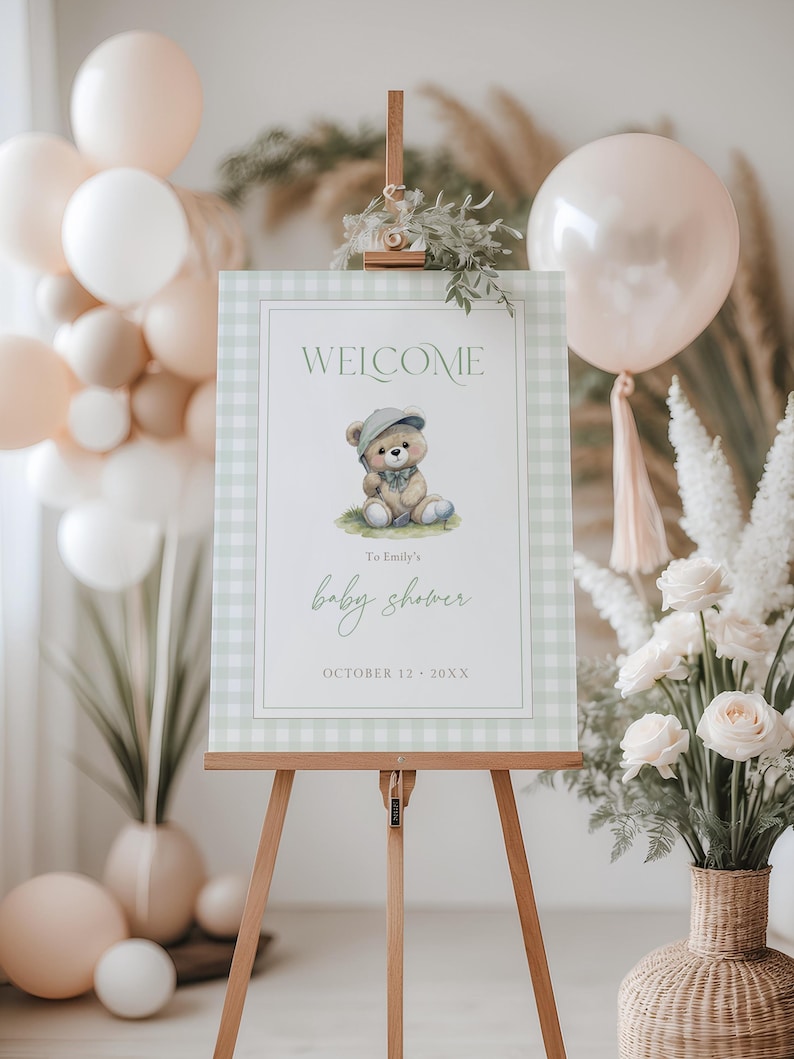 Preppy Golf Baby Shower Welcome Sign (sage Green) - Editable Canva ...