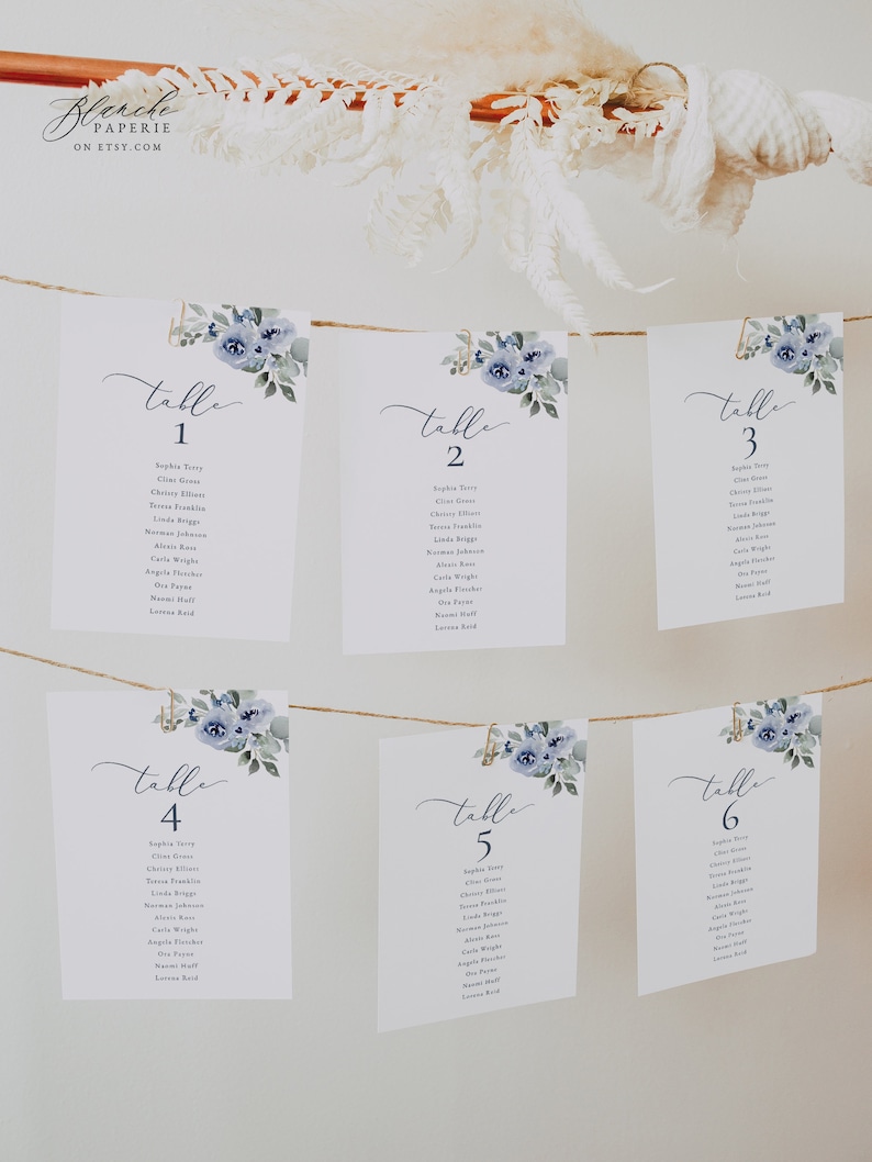 Dusty Blue Seating Chart Template, Modern Minimalist Wedding Seating ...
