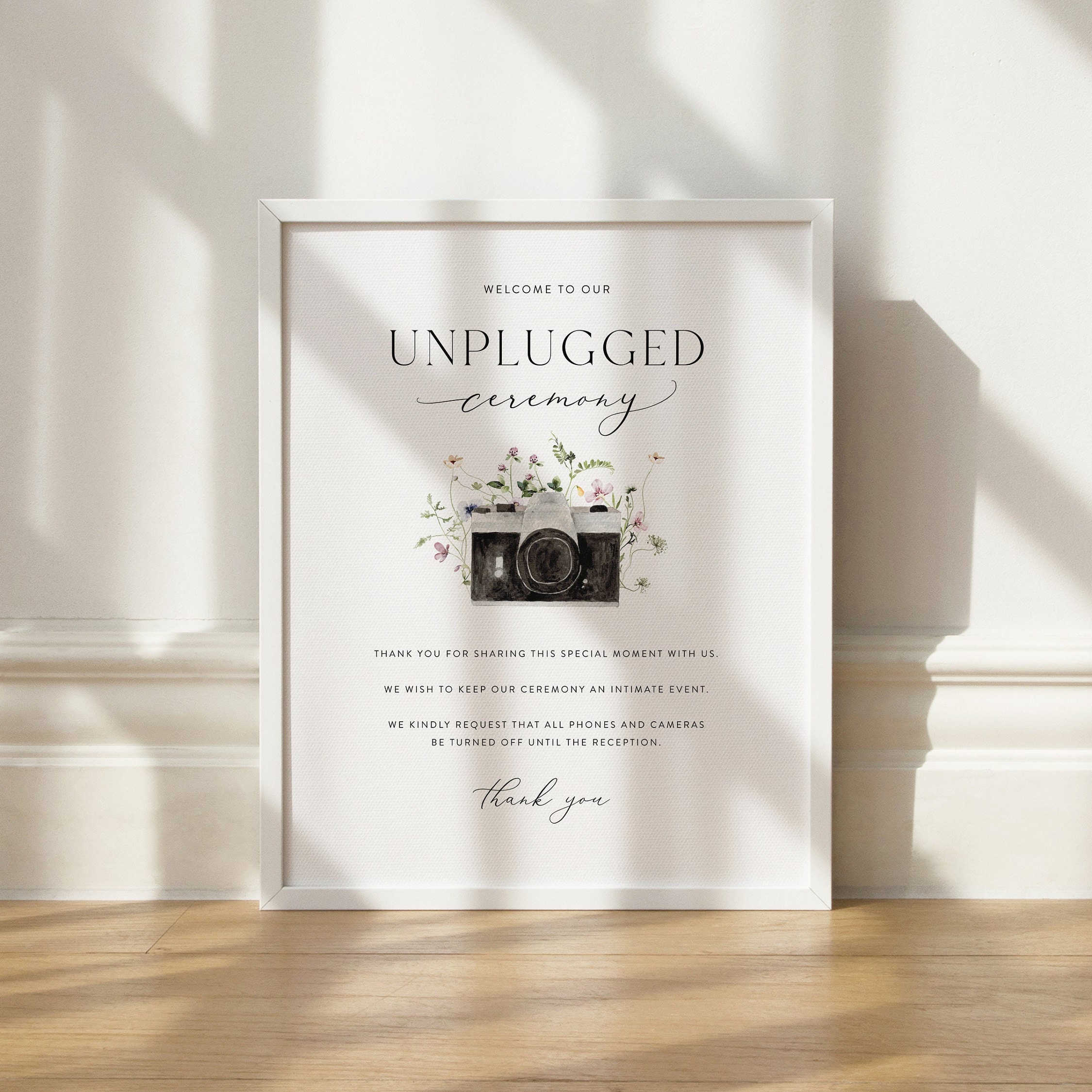 Floral Unplugged Ceremony Sign, Unplugged Ceremony Sign Printable ...