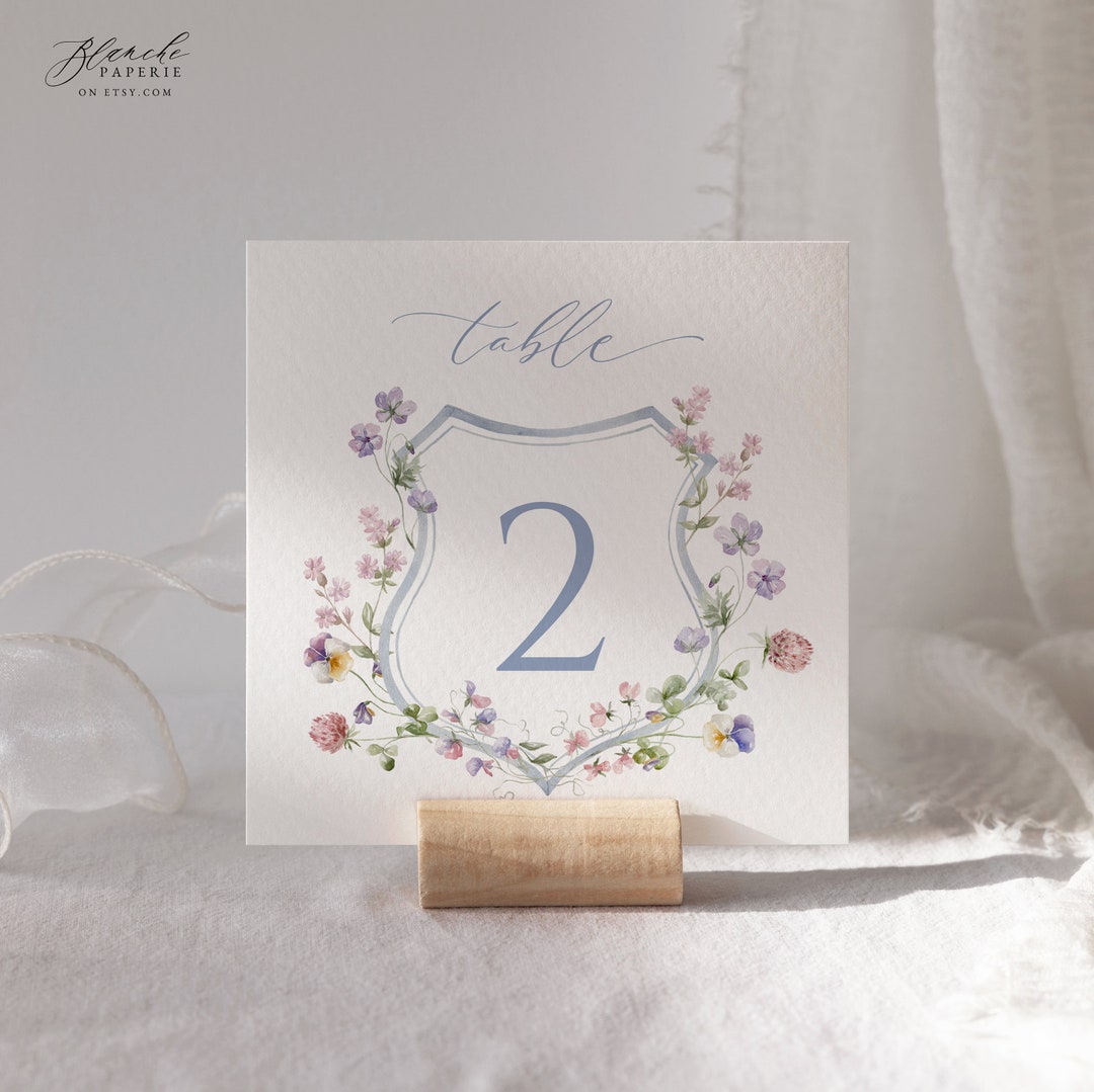 Floral Crest Square Table Number, Printable Table No, Bridgerton Theme ...