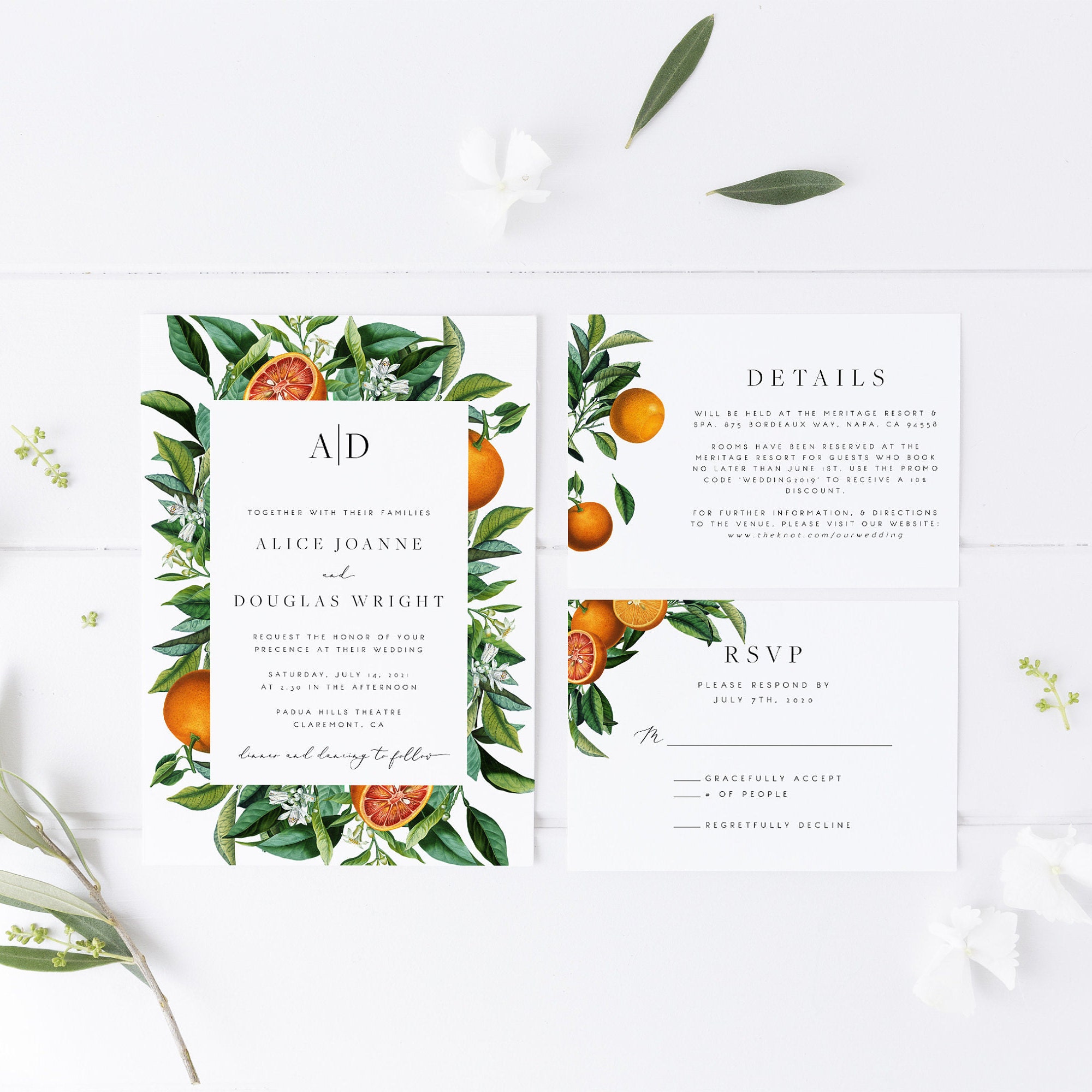 Citrus Wedding Invitation Set Fruit Invite Instant Download - Etsy