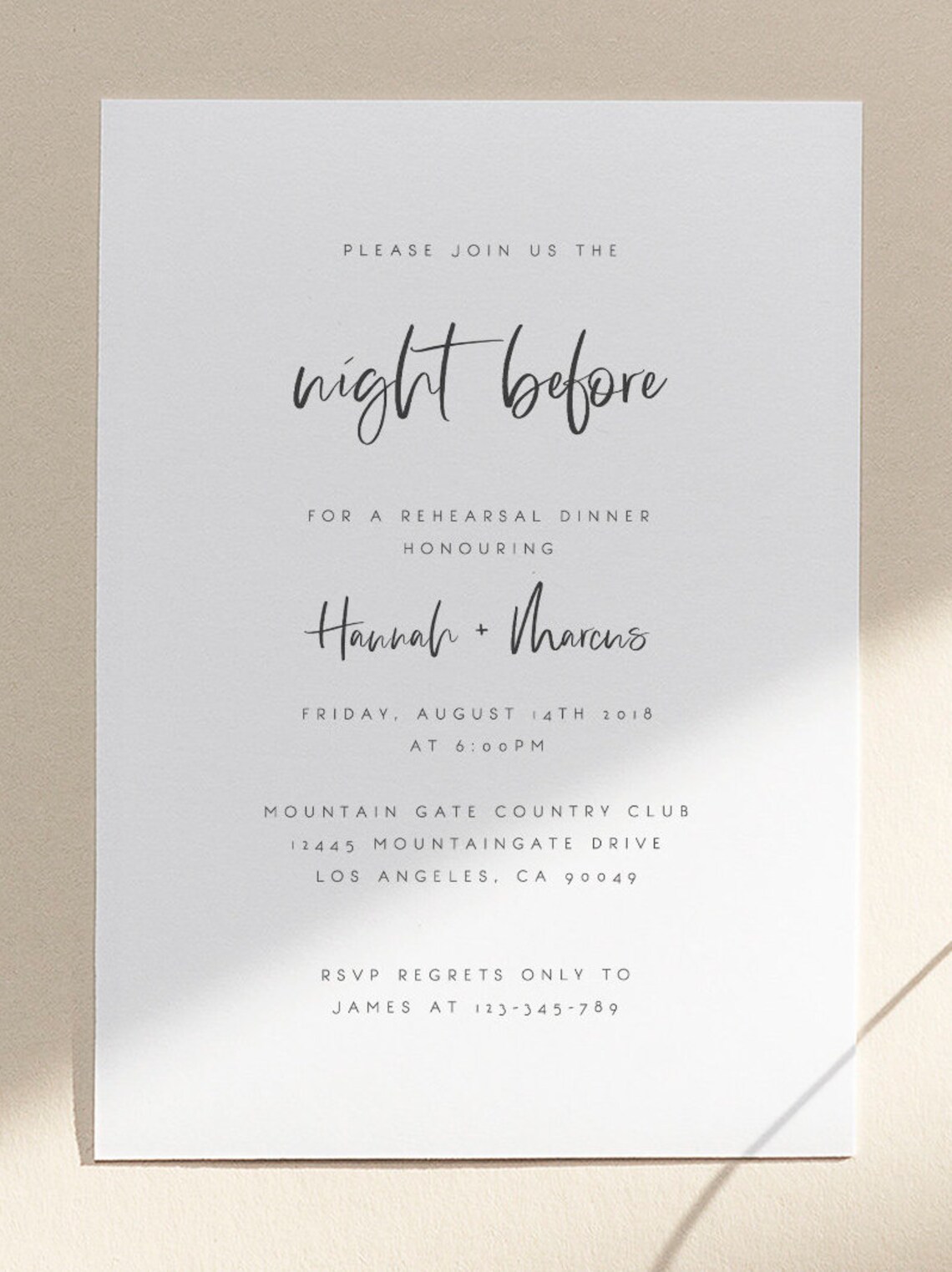Printable Rehearsal Dinner Invitation Template The Night | Etsy