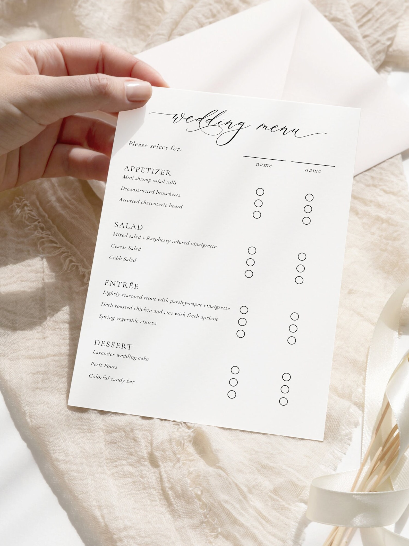 Elegant Wedding Menu Selection Card: Modern Minimalist Design (DIY ...