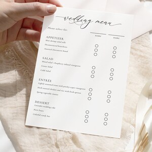 Elegant Menu Selection Card, Wedding Menu Option Card, Modern Menu Card ...