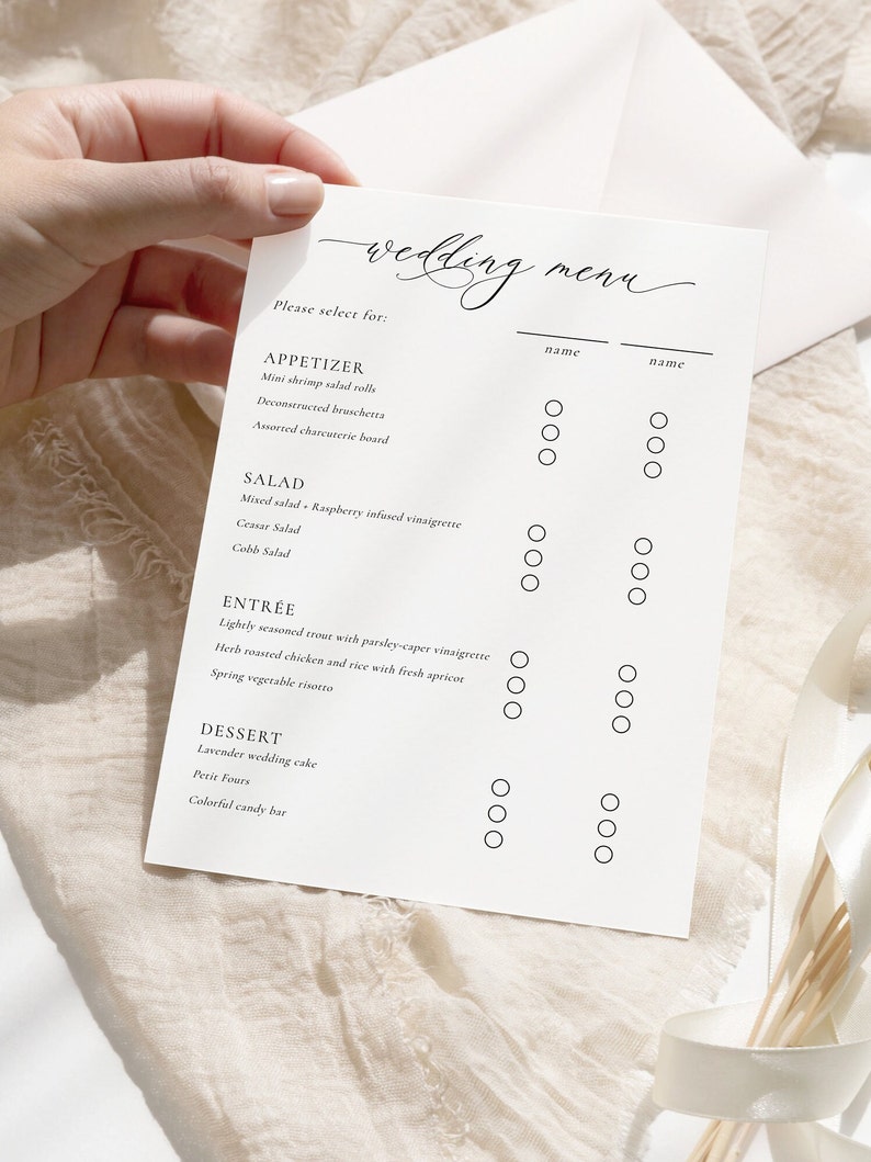Elegant Wedding Menu Selection Card: Modern Minimalist Design (DIY ...