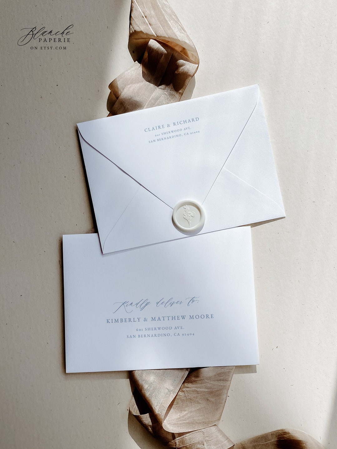 Dusty Blue Wedding Envelope Address Template, Envelope Addressing ...