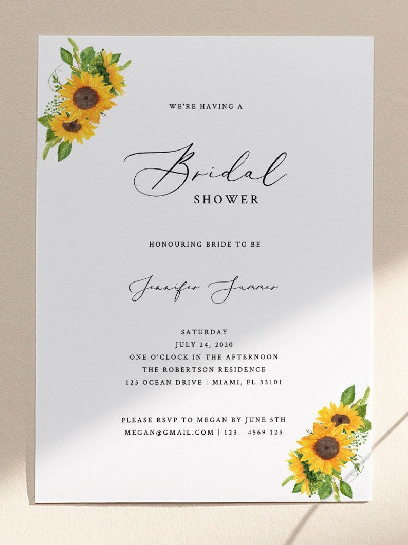 Sunflower Bridal Shower Invitation Template Printable - Etsy
