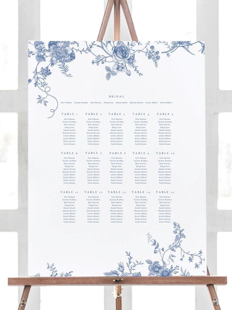 Blue Floral Seating Chart Vintage Floral Wedding Seating | Etsy
