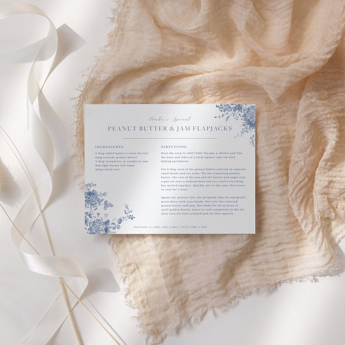 Blue Floral Recipe Card Template Printable Bridal Shower - Etsy