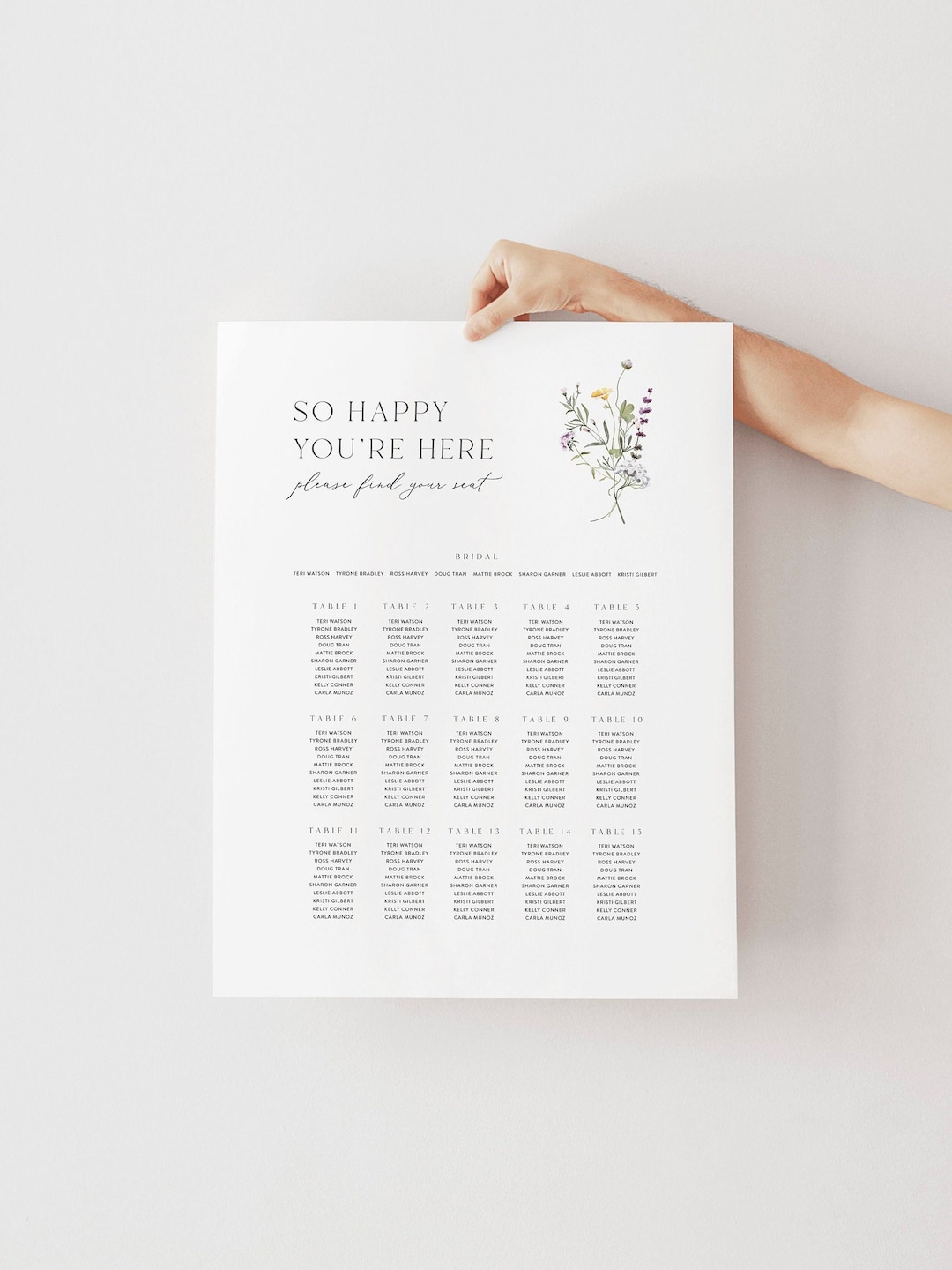 Floral Wedding Table Seating Chart Template, Floral Seating Plan ...