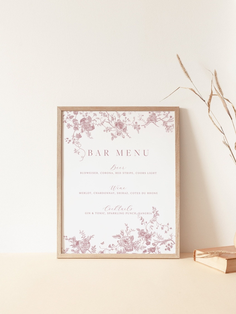 Dusty Pink Bar Menu Sign Template Wedding Drink Sign Dusty | Etsy