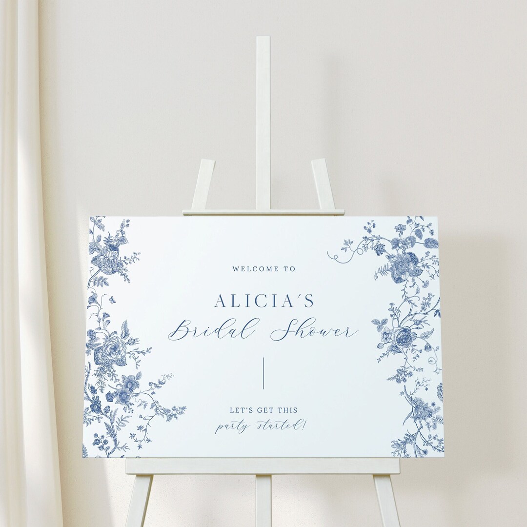 Blue Floral Bridal Shower Welcome Sign, Printable Bridal Shower, Bridal ...