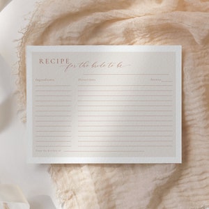 Boho Minimalist Recipe Card Template, Printable Bridal Shower Recipe ...