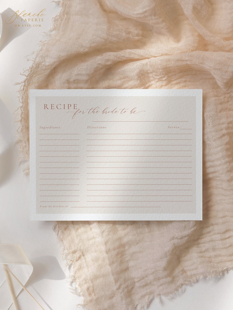 Boho Minimalist Recipe Card Template Printable Bridal Shower - Etsy