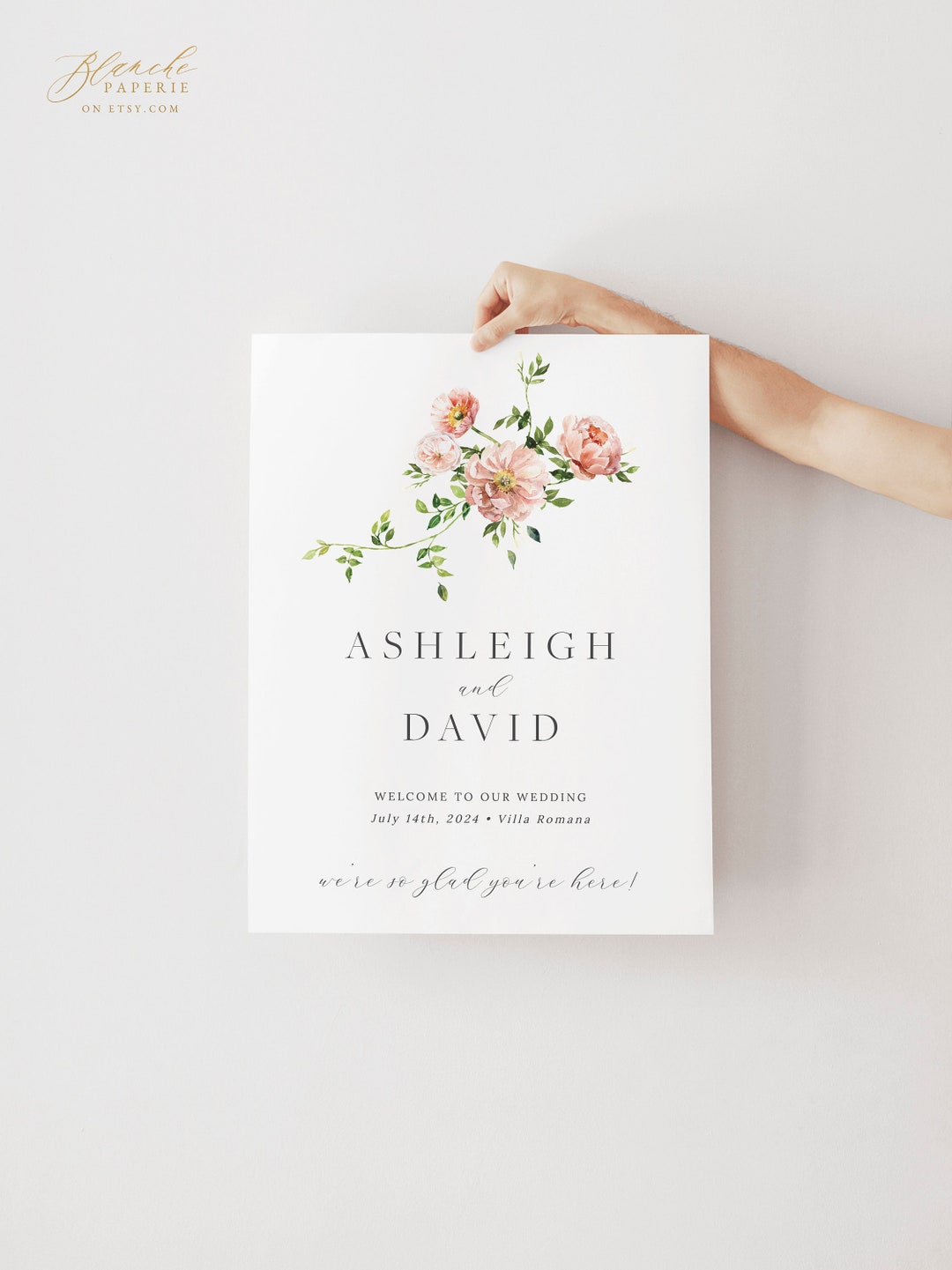 Pink Peony Welcome Sign Template, Dusty Pink Floral Wedding Welcome ...