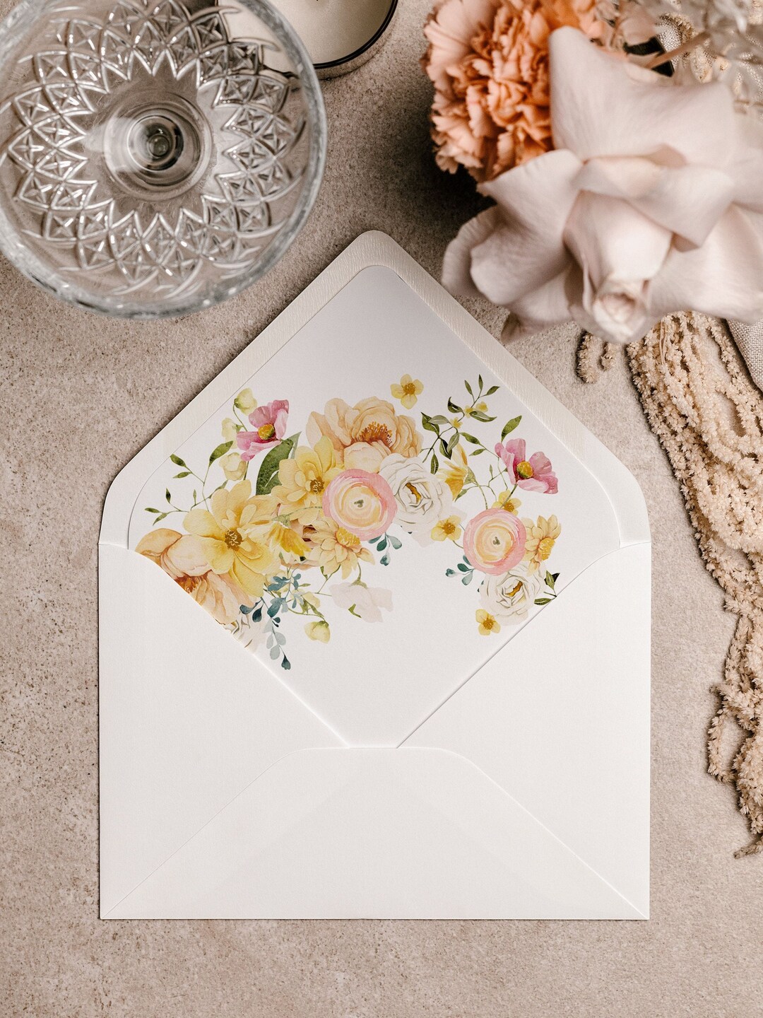 Wildflower Envelope Liner Template, Colorful Flowers Envelope Liner ...