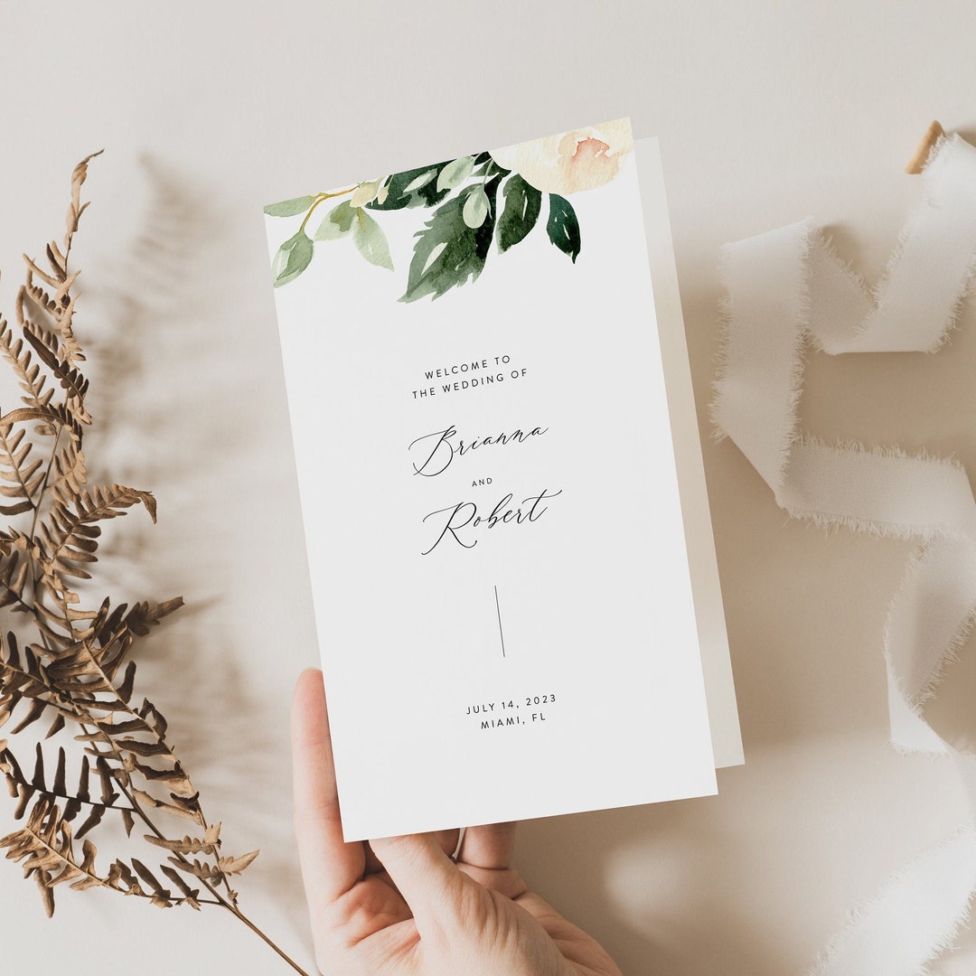 Program Booklet Wedding Ceremony Template Calligraphy Folded Wedding ...
