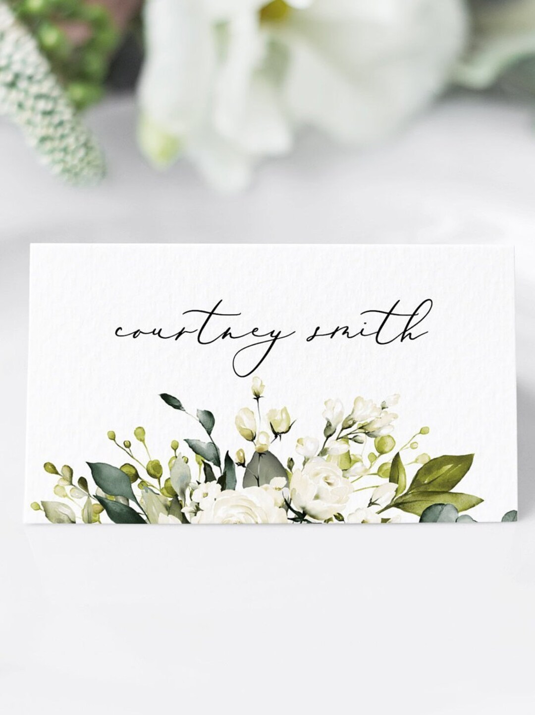 White Rose Place Cards Wedding Place Cards Wedding Name Cards Editable ...