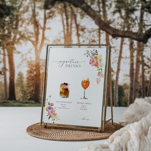 Colorful Floral Signature Cocktails Sign, Bar Menu Template, Minimalist ...