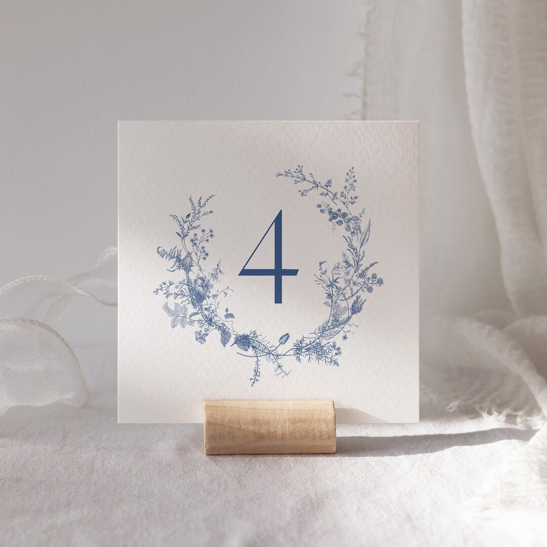 Vintage Floral Table Number, Navy Blue, Printable Template, Wedding ...