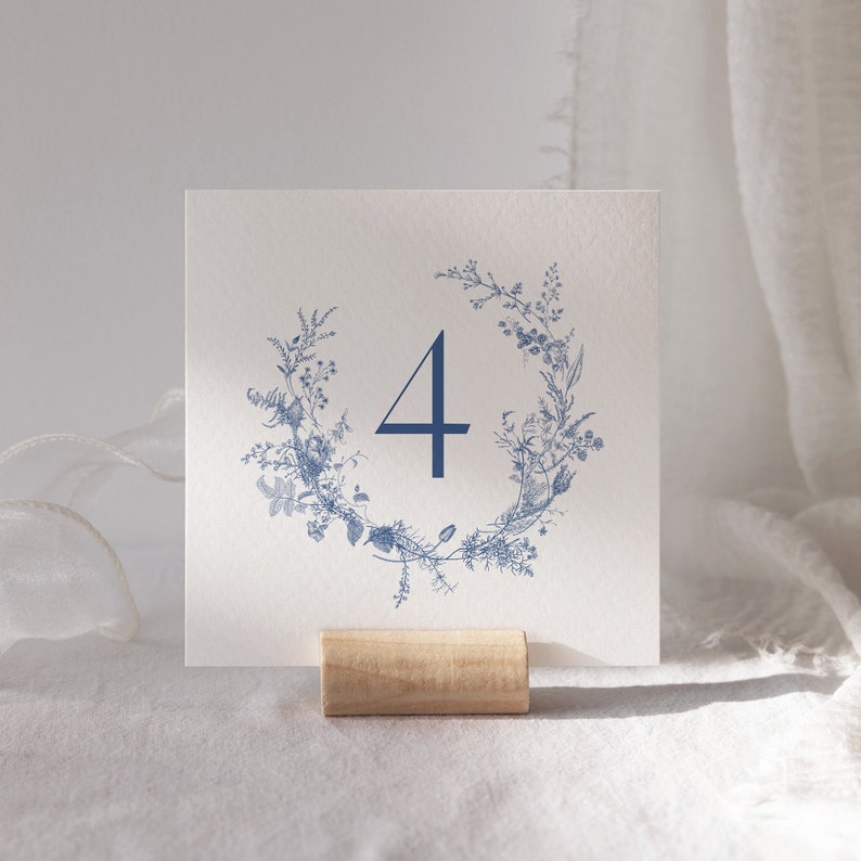 Vintage Floral Table Number, Navy Blue, Printable Template, Wedding ...