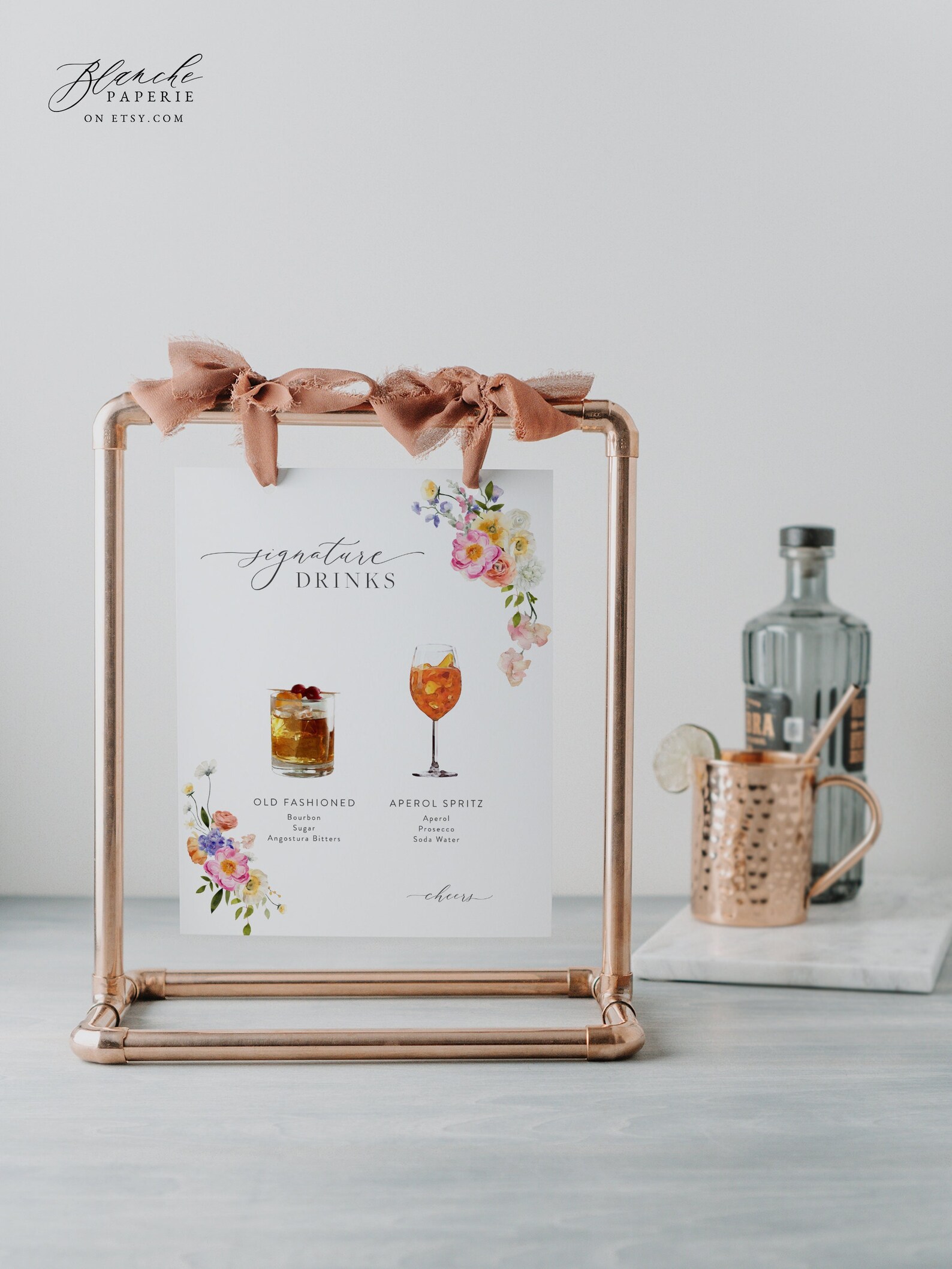 Colorful Floral Signature Cocktails Sign Bar Menu Template - Etsy