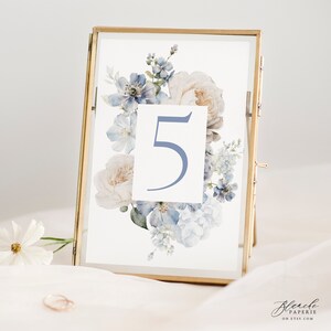 Dusty Blue Floral Table Number, Watercolor Table No, Printable Table ...