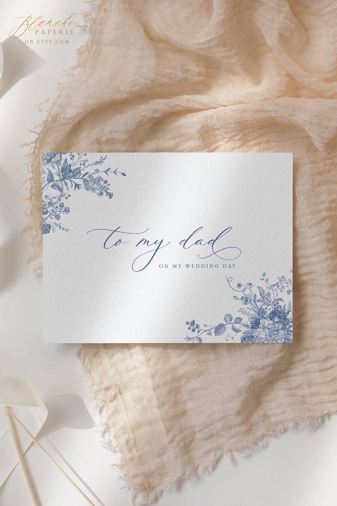 Blue Floral to My Dad on My Wedding Day Card, Victorian Botanical to My ...