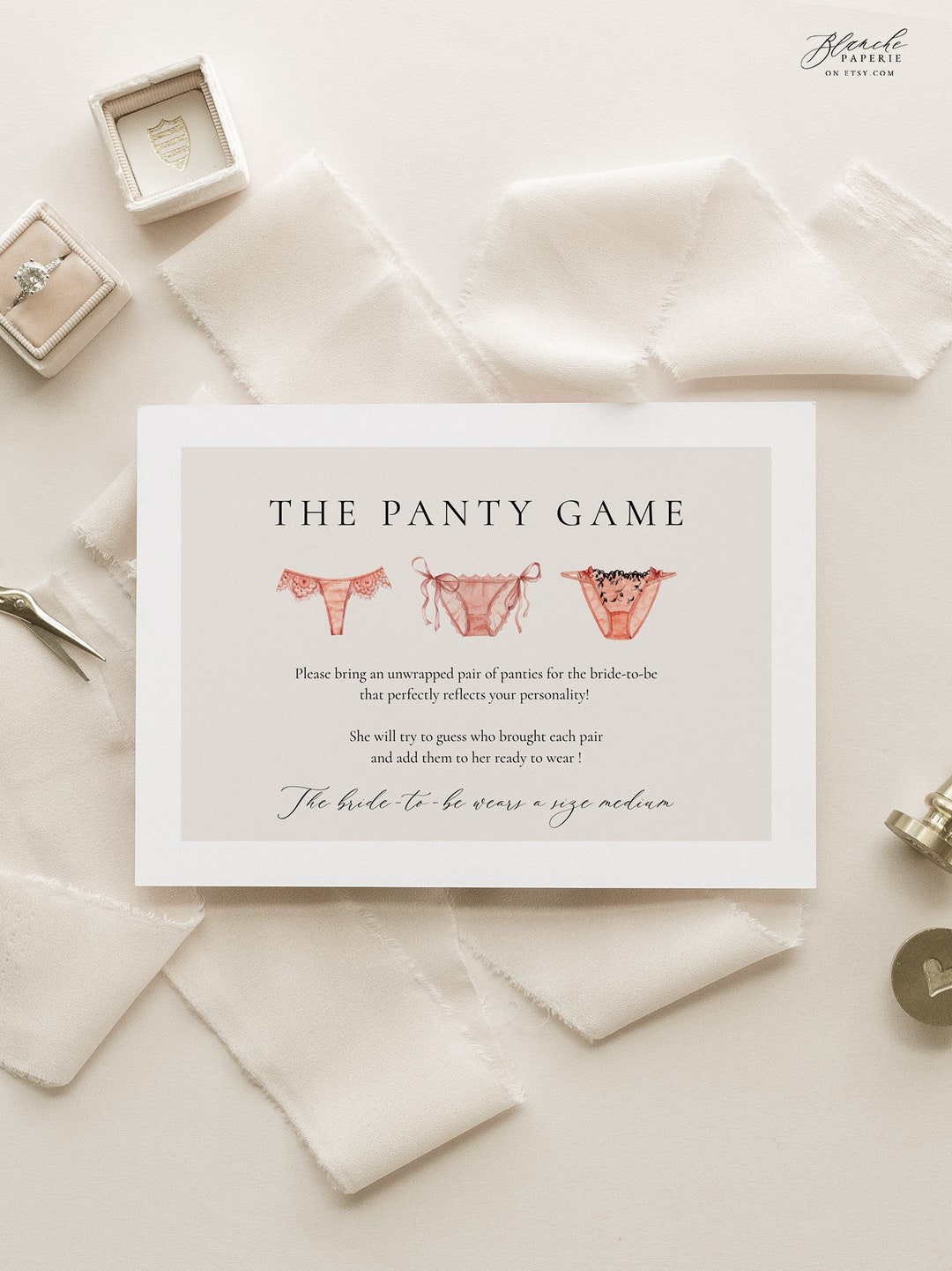 Panty Game Card Insert, Watercolor Panty Game Card, Lingerie Shower ...