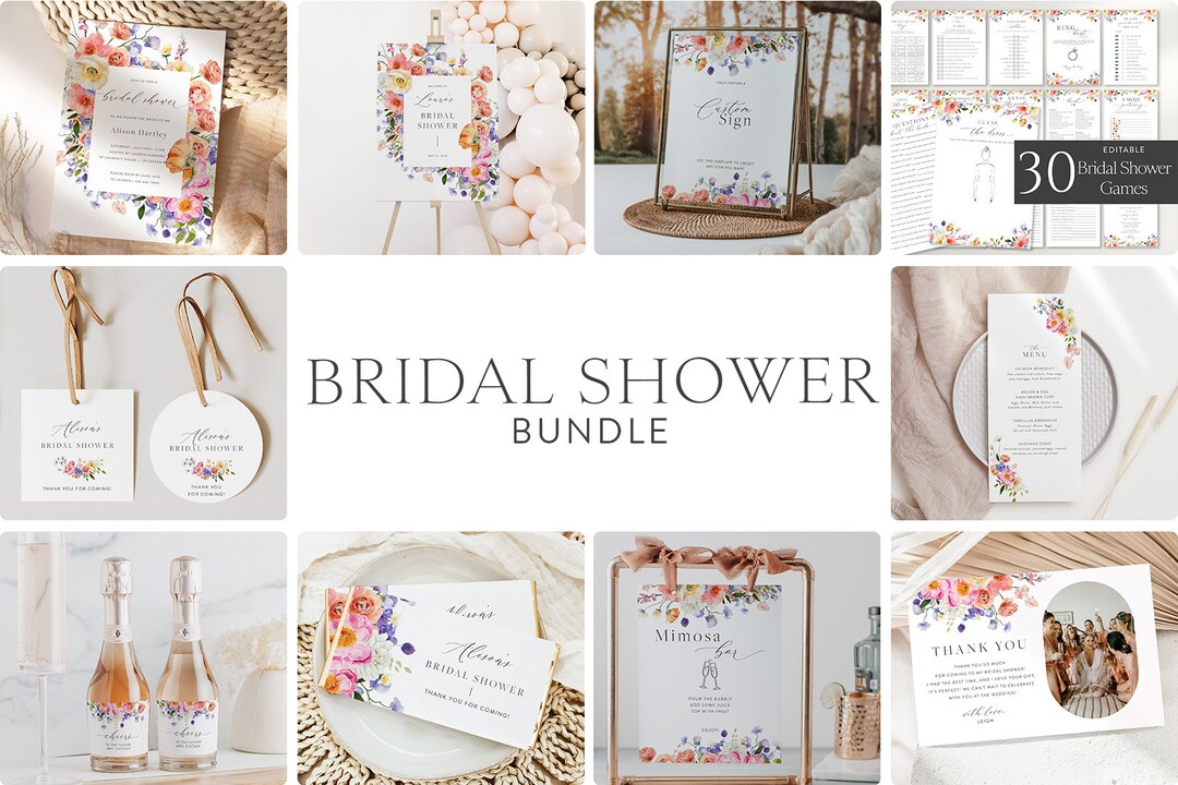 Bright Floral Bridal Shower Invitation Bundle Template, Colorful ...