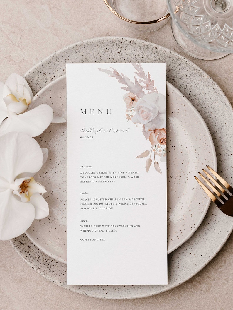Boho Wedding Menu Template Blush Floral Menu Printable Menu - Etsy