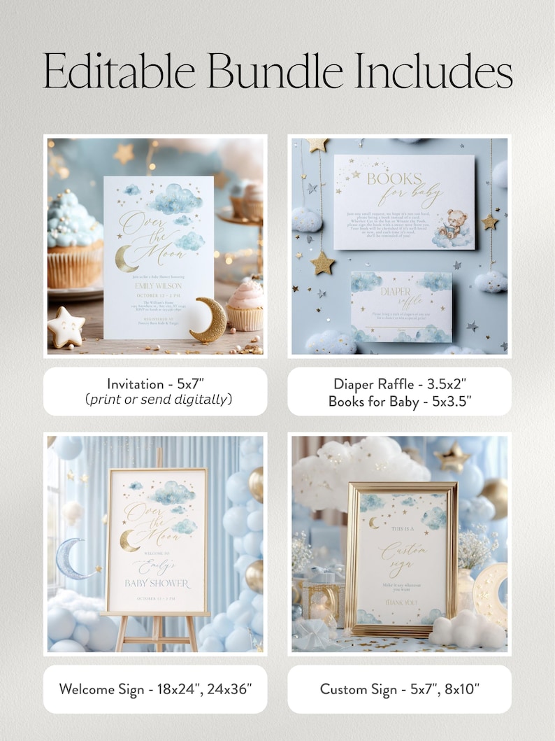 Over the Moon Baby Shower Bundle - (editable Canva Template) - Etsy