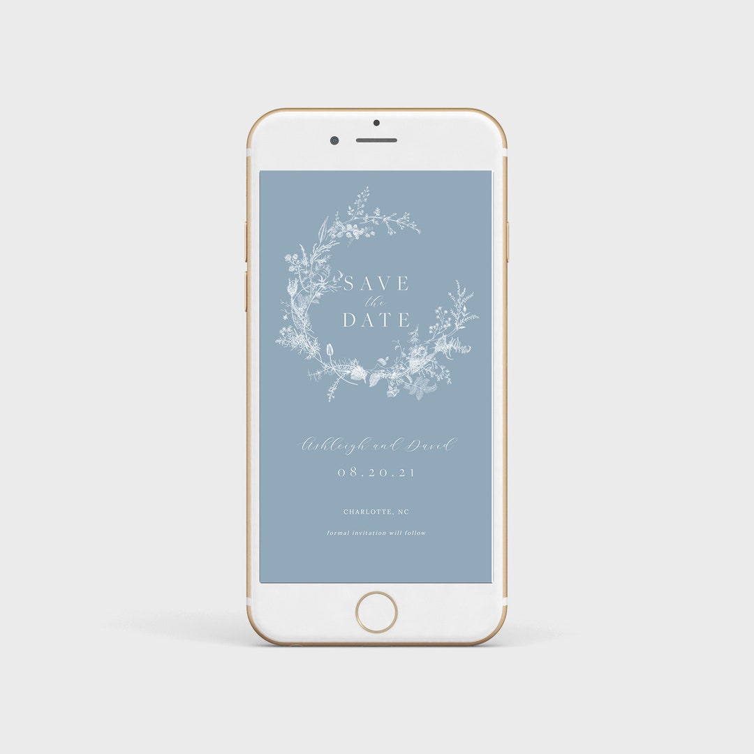 Text Message Save the Date Template, Blue Floral Save the Date ...