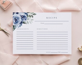 Blue Recipe Card | Etsy
