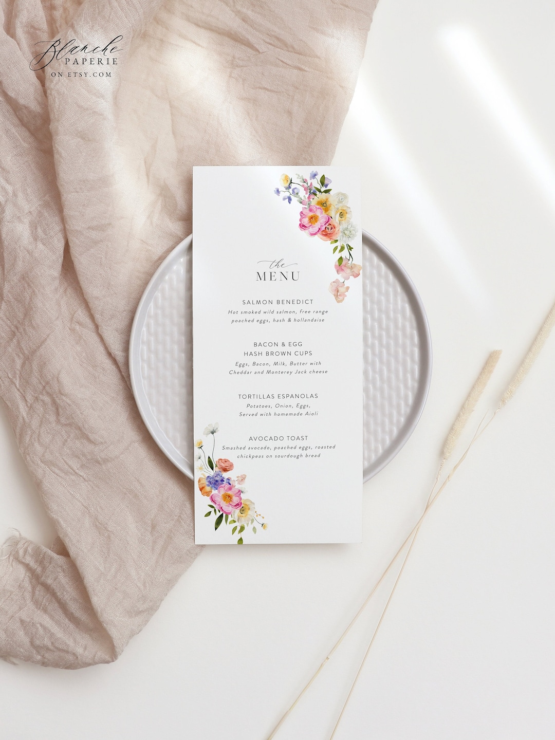 Colorful Floral Brunch Menu Template, Bright Colors Printable Menu ...