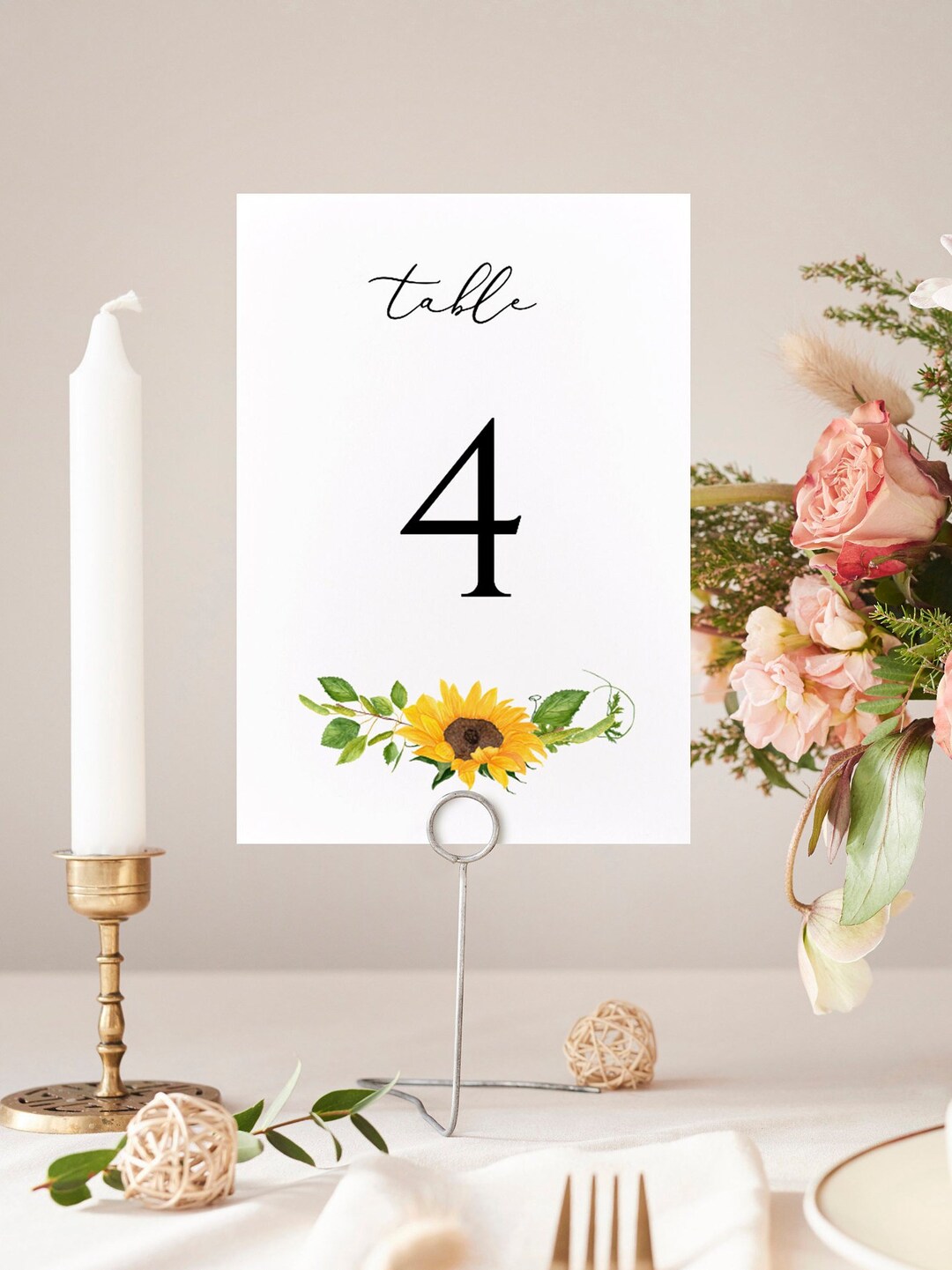 Sunflower Wedding, Table Number Printable, Sunflower Table Numbers ...
