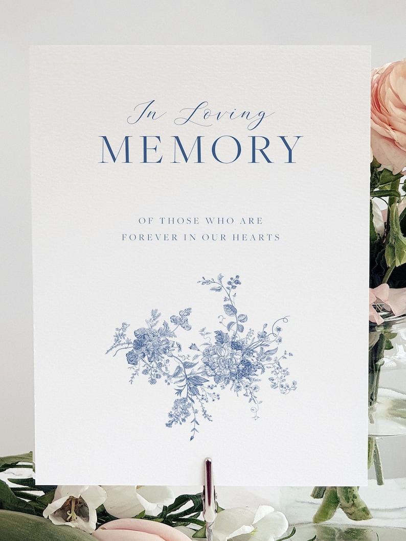 In Loving Memory Sign Template, Blue Floral Wedding Sign, Printable in ...