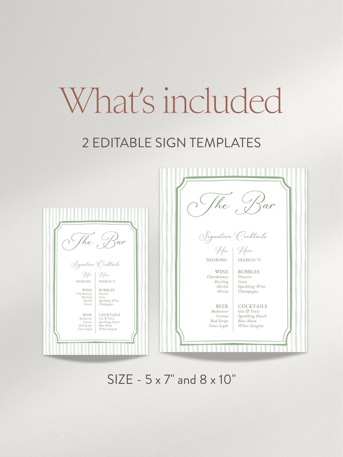 Vintage Green Bar Menu Sign (classy, Preppy Stripes) - Etsy