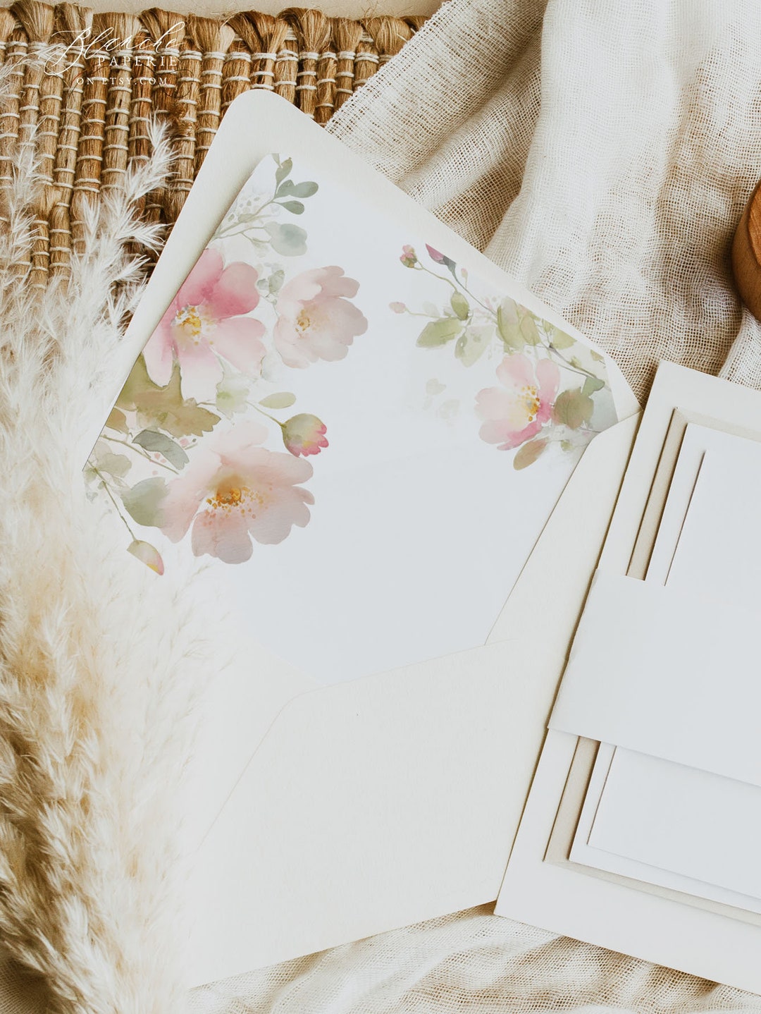 Blush Floral Envelope Liner Template, Dusty Pink Floral, Envelope Liner ...