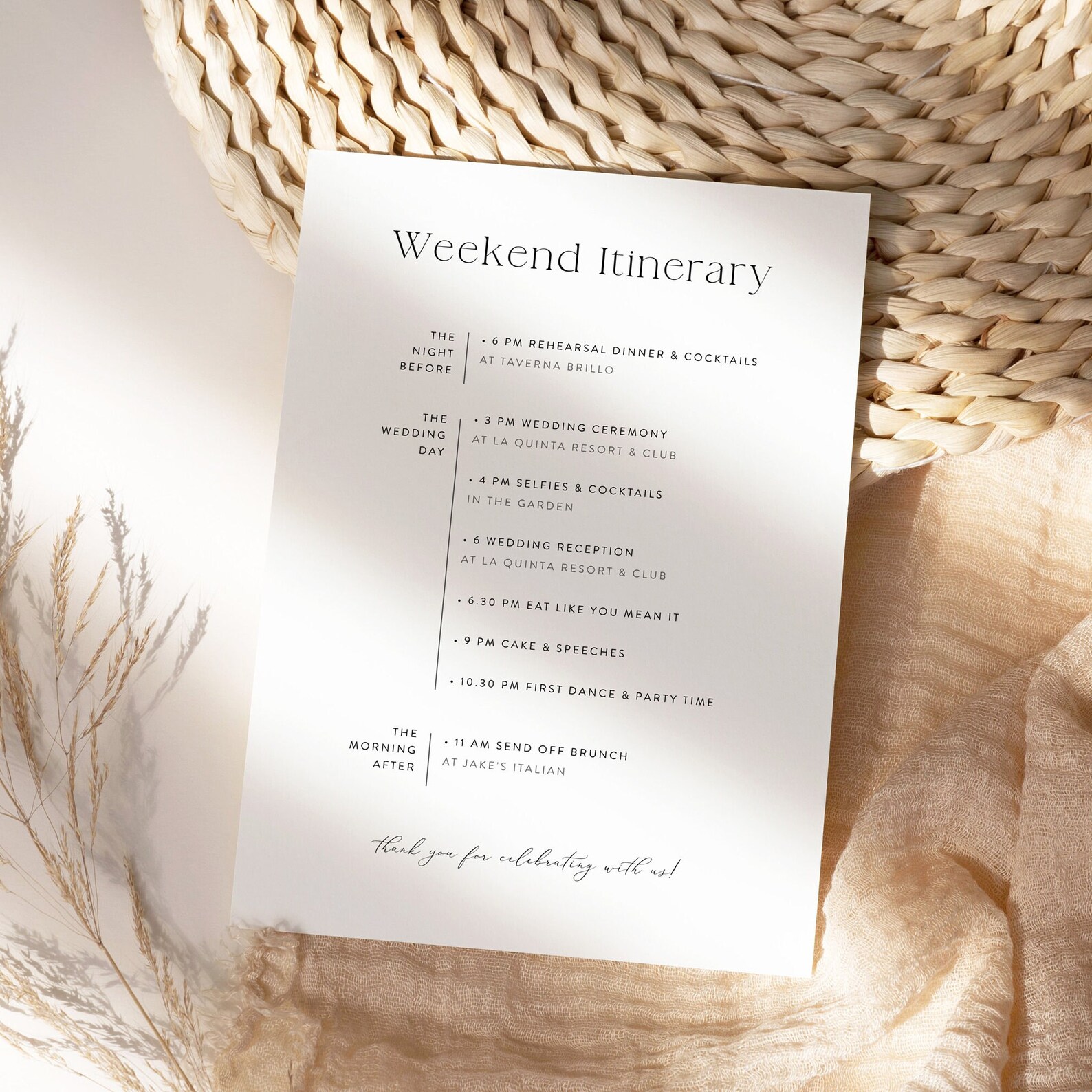 Printable Wedding Welcome Note, Weekend Itinerary Template, Schedule of ...