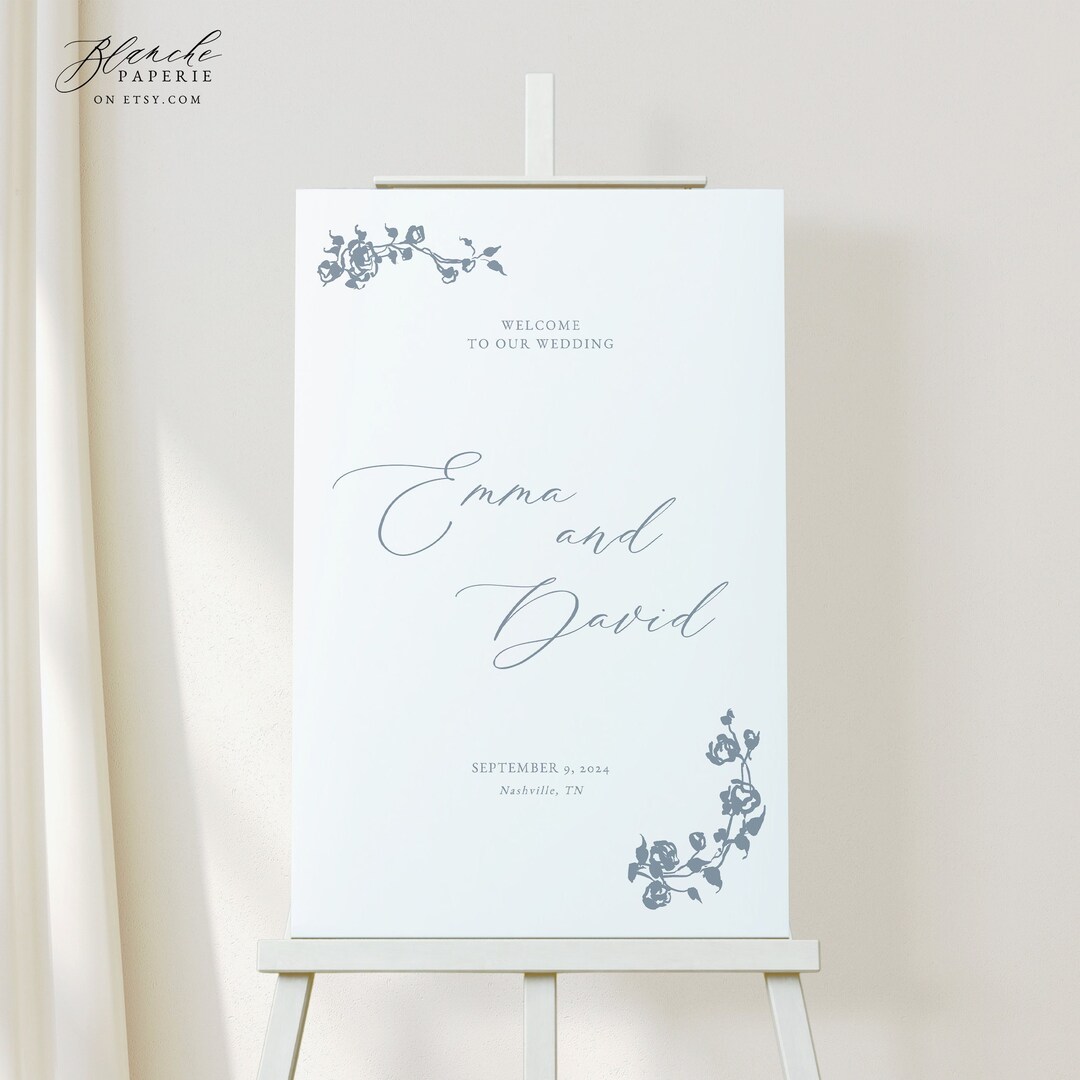 Dusty Blue Welcome Sign, Sign Template, Editable Sign, Royal Blue Sign ...