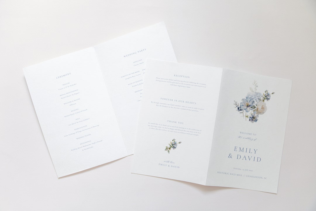 Dusty Blue Floral Ceremony Program, Minimalist Program Template ...