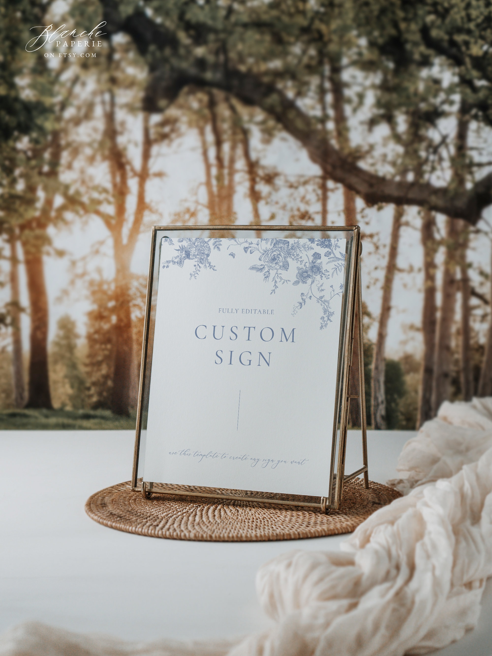 Custom Sign Template Dusty Blue Floral Sign Printable Sign - Etsy