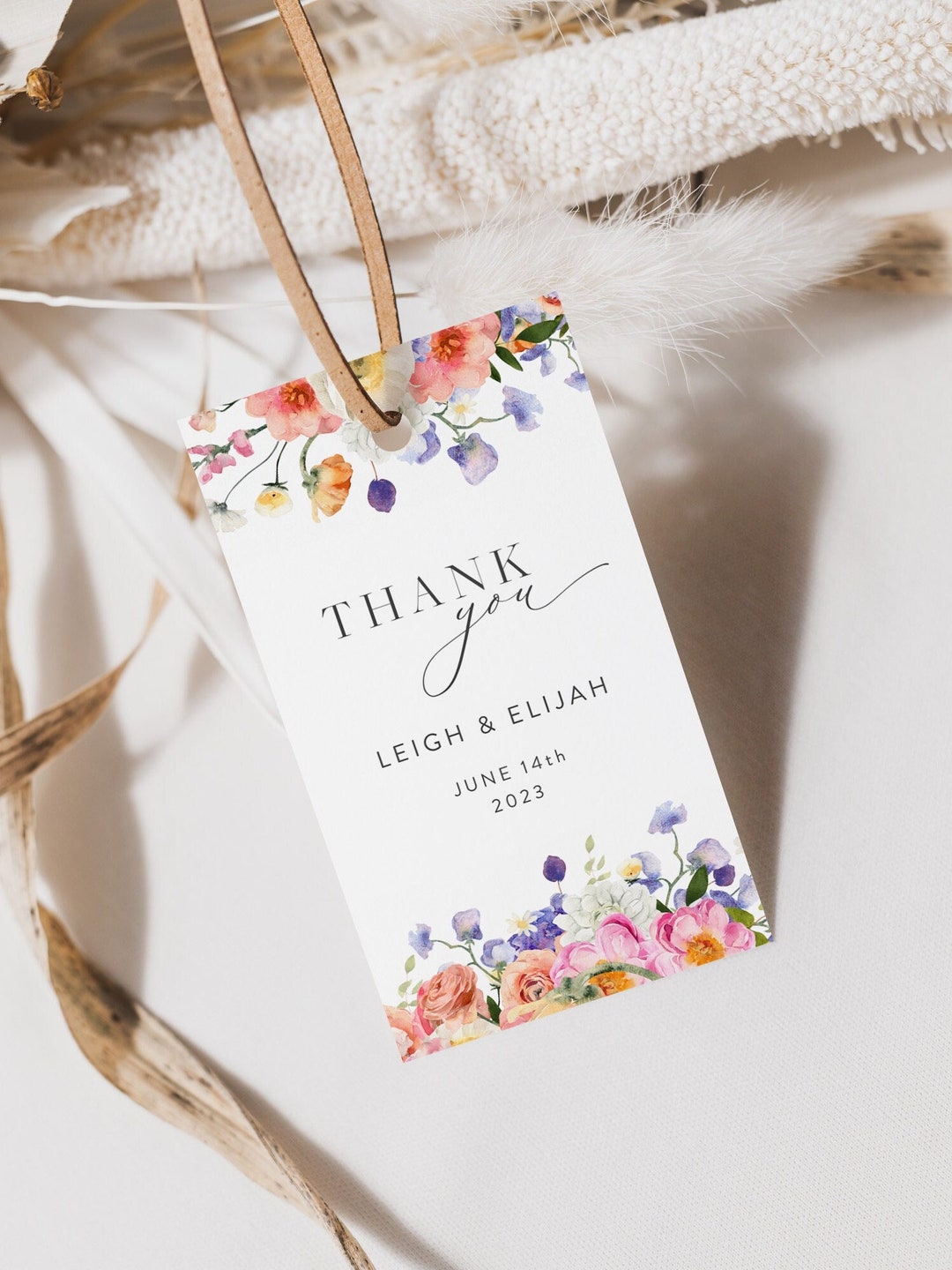 Thank You Tag Printable, Colourful Floral Wedding Gift Tag Template ...