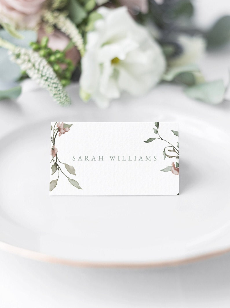 Floral Place Card Template Delicate Floral Wedding Printable | Etsy