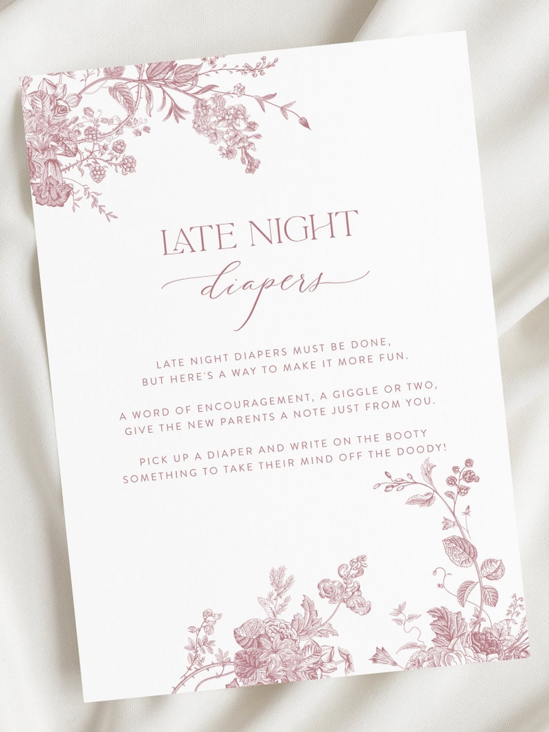 Late Night Diapers Sign Floral Diaper Notes Baby Shower - Etsy