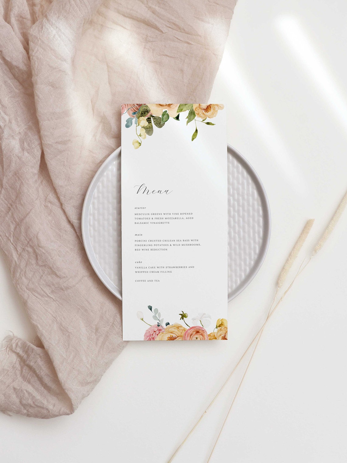 Wildflower Wedding Menu Modern Floral Menu Spring Flower | Etsy