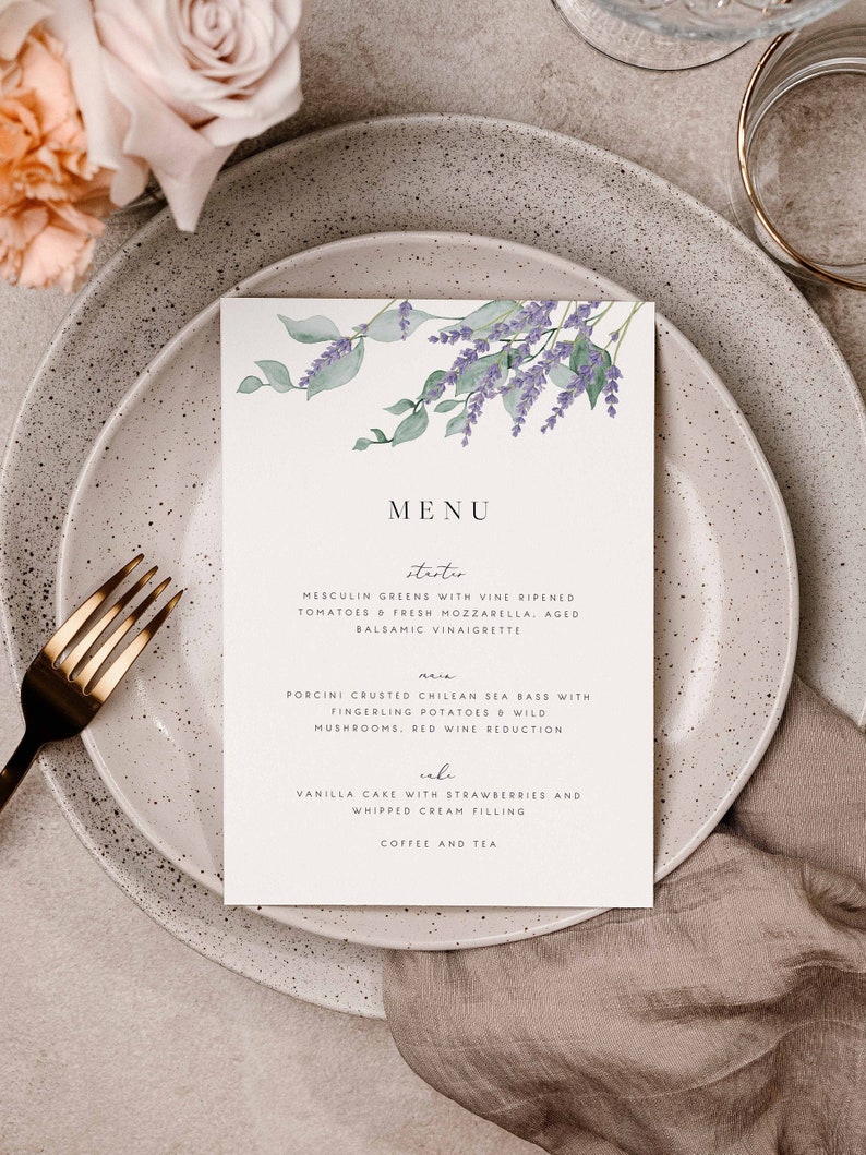 Lavender Menu Editable Template Purple Floral Menu Lilac - Etsy