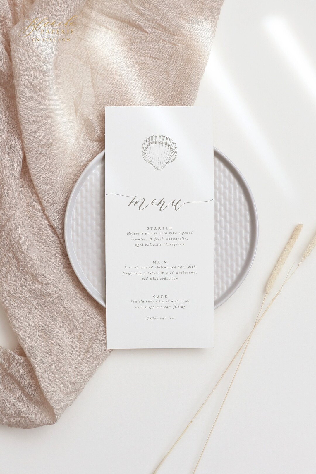 Seashell Wedding Menu Template, Nautical Printable Menu, Editable Menu ...
